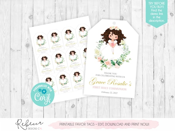 Girl Communion favor tags editable first communion tags communion tags ...