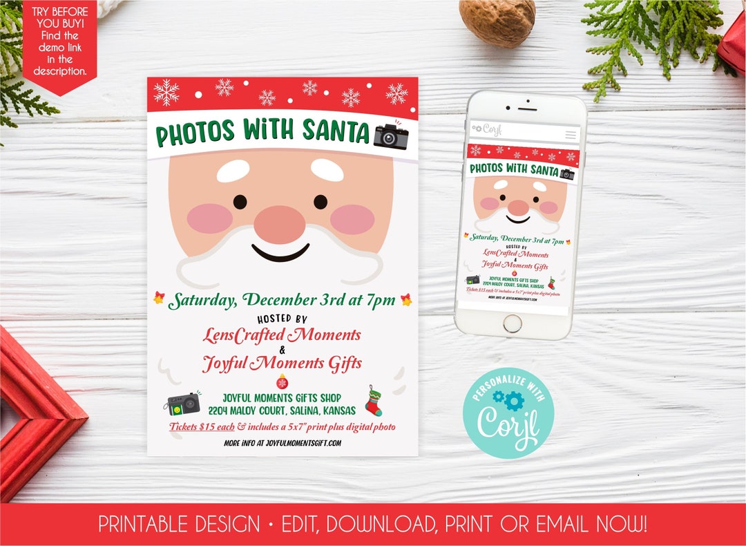 Photos With Santa Flyer Template Editable Christmas Pictures With Santa ...