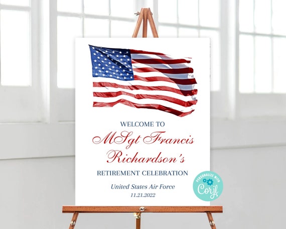 American flag retirement party military retirement US flag welcome sign ...