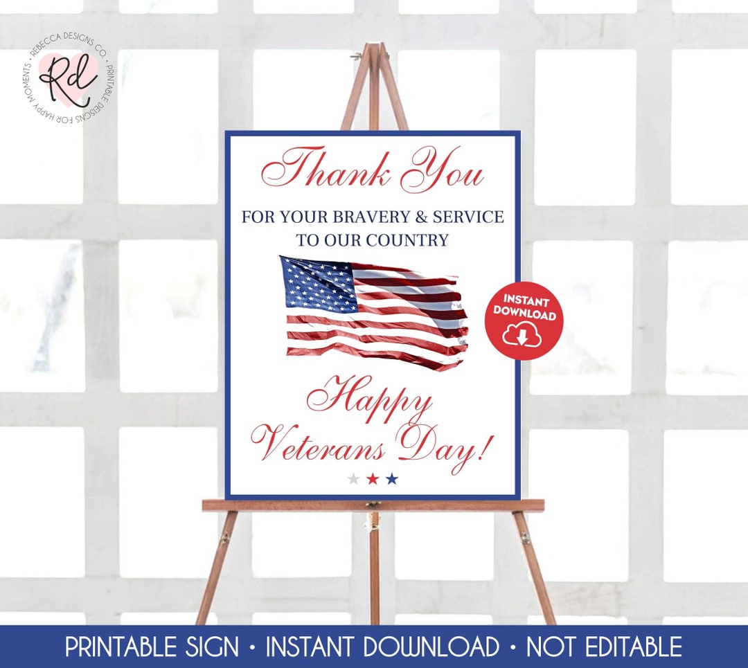 Veteran's Day Sign Printable Thank You for Your Service Military First ...