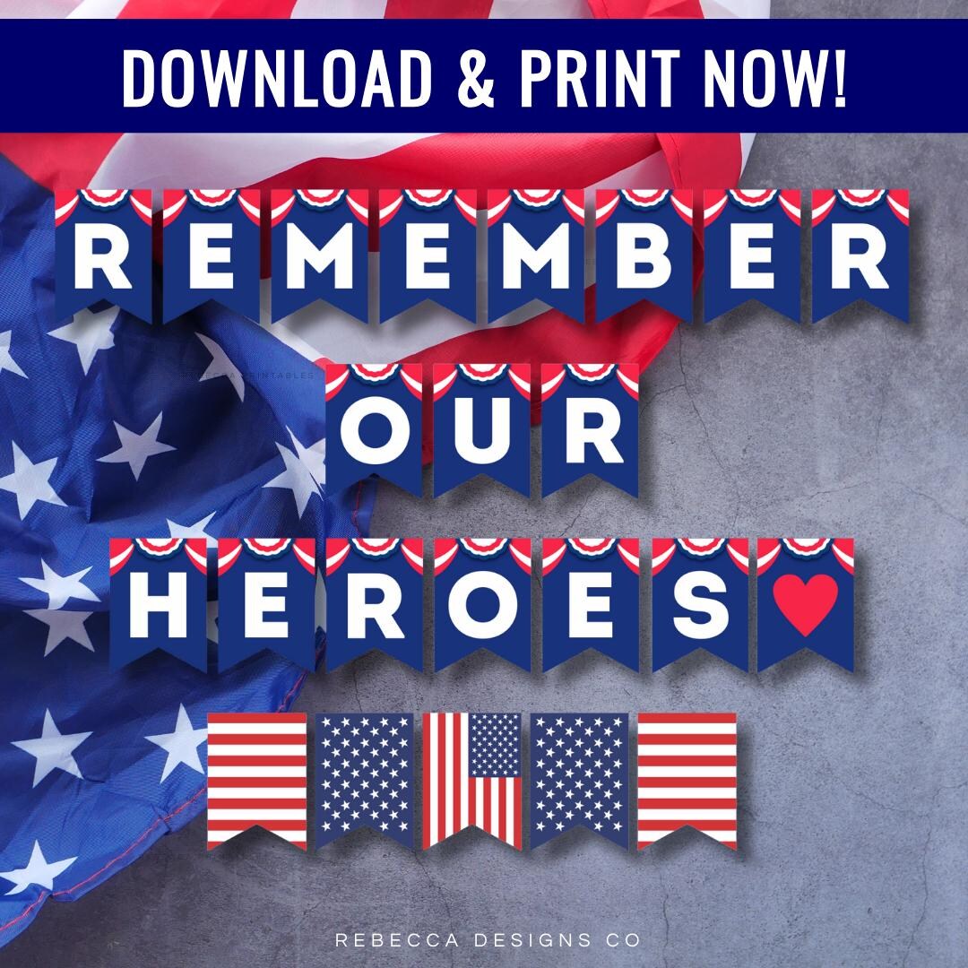 Memorial Day Banner Printable Memorial Day Decor Bunting Remember Our ...