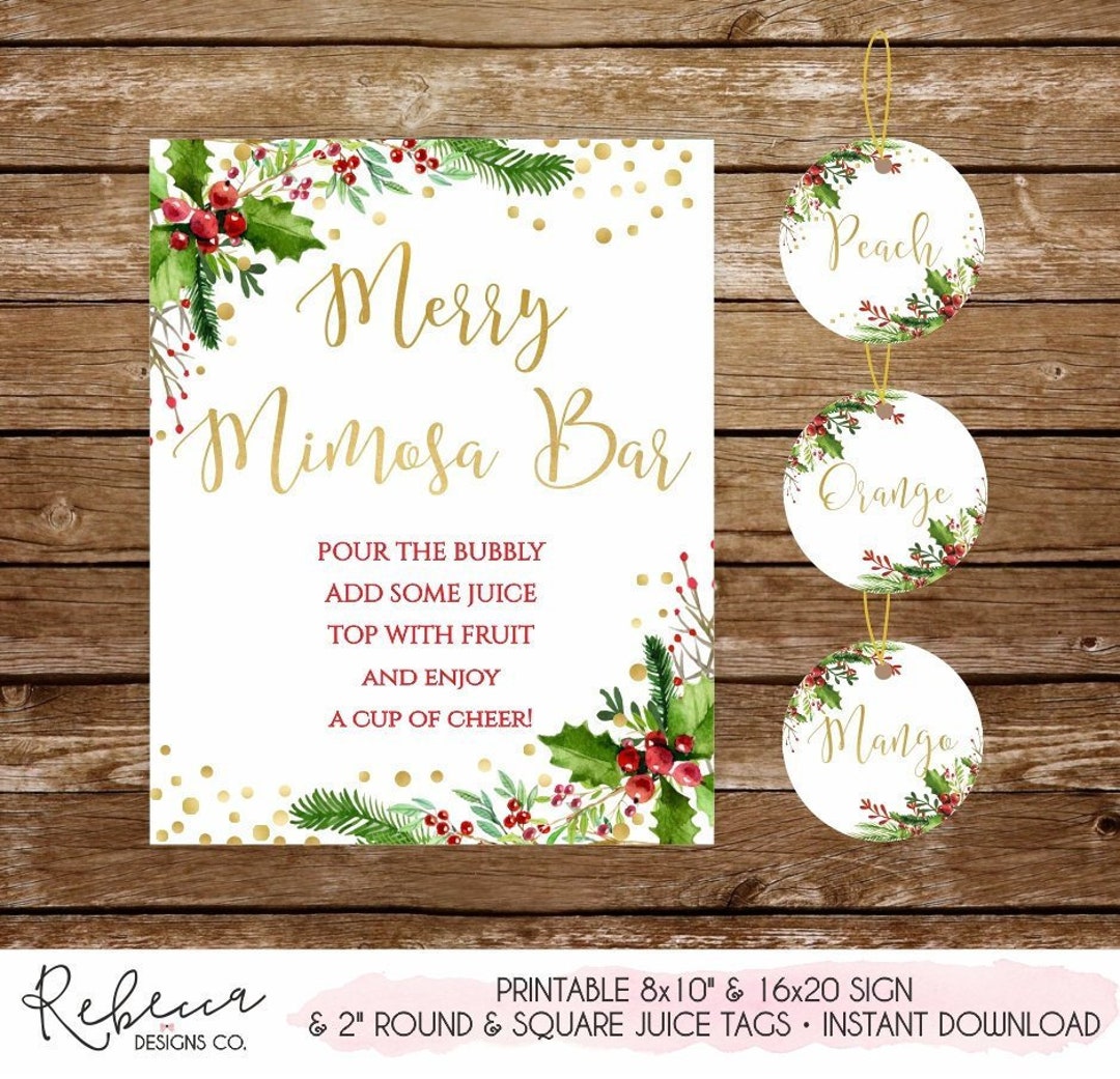 Mimosa Bar Sign Juice Labels Christmas Mimosa Bar Sign Printable Merry ...