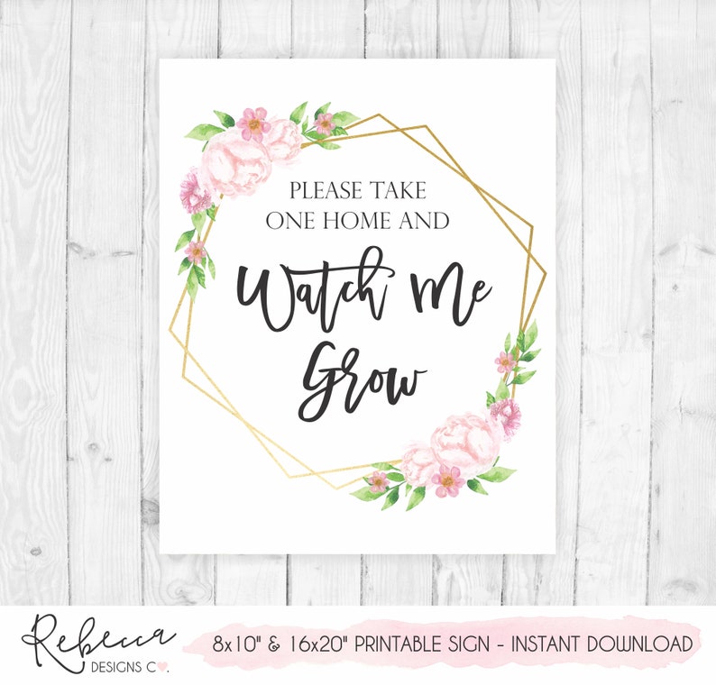 Watch Me Grow Sign Printable Succulent Favors Baby Shower Sign ...