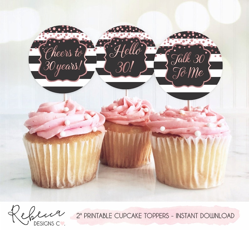 Rose Gold Cupcake Toppers Printable 30th Birthday Toppers Rose - Etsy