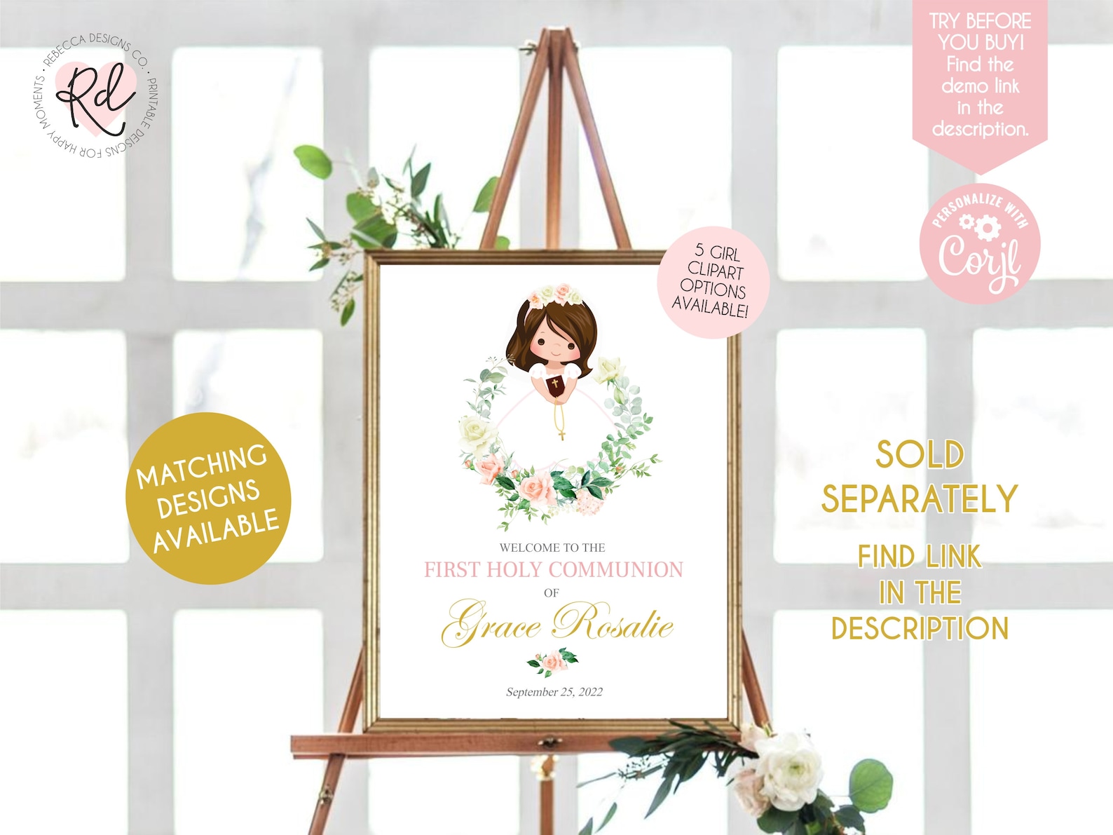 First Communion Bookmark Favor Printable Girl Communion Bookmark ...