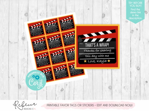 Cinema Favor Tags Movie Birthday Favor Tags Red Carpet Tags - Etsy