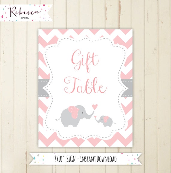 gift table sign cards and gifts sign chevron baby shower elephant sign ...