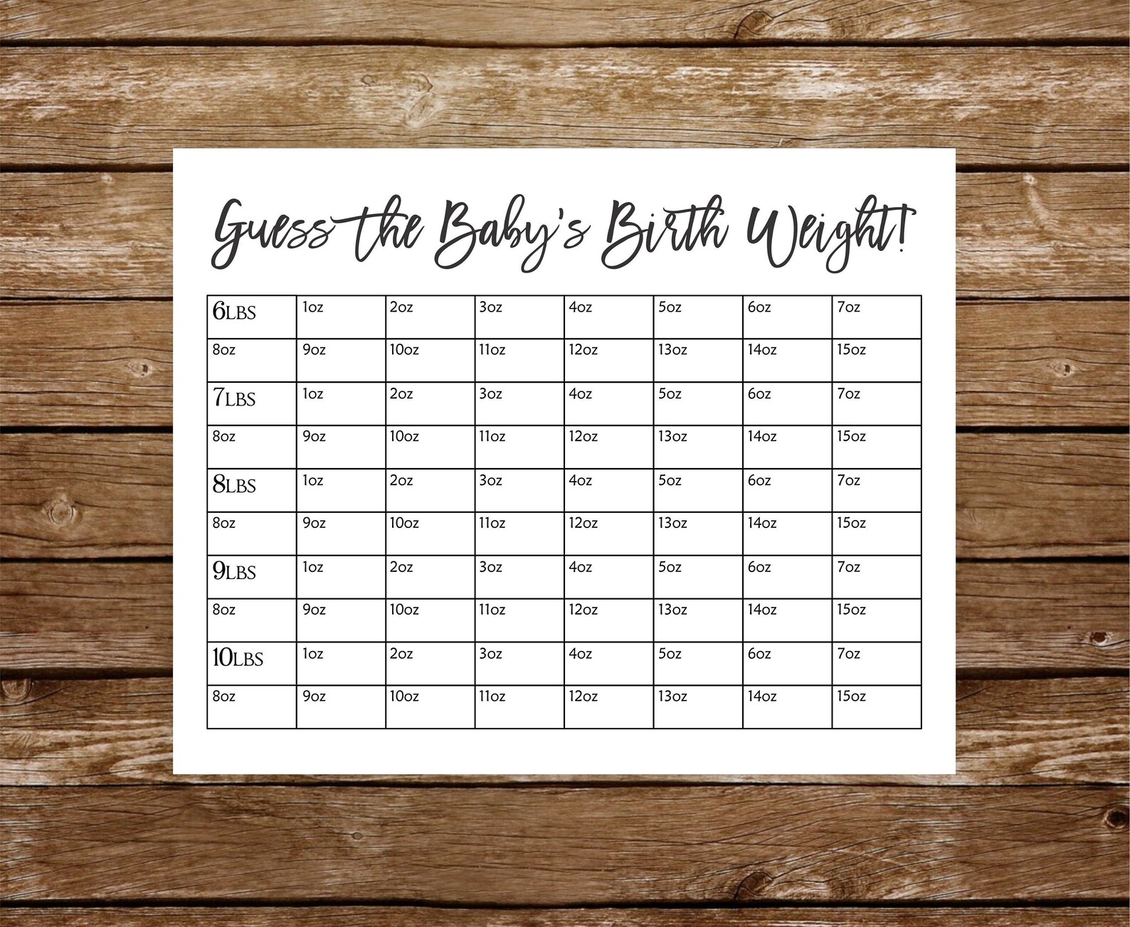 Guess the Baby's Weight Baby Shower Game Guessing Game Baby Shower Game ...