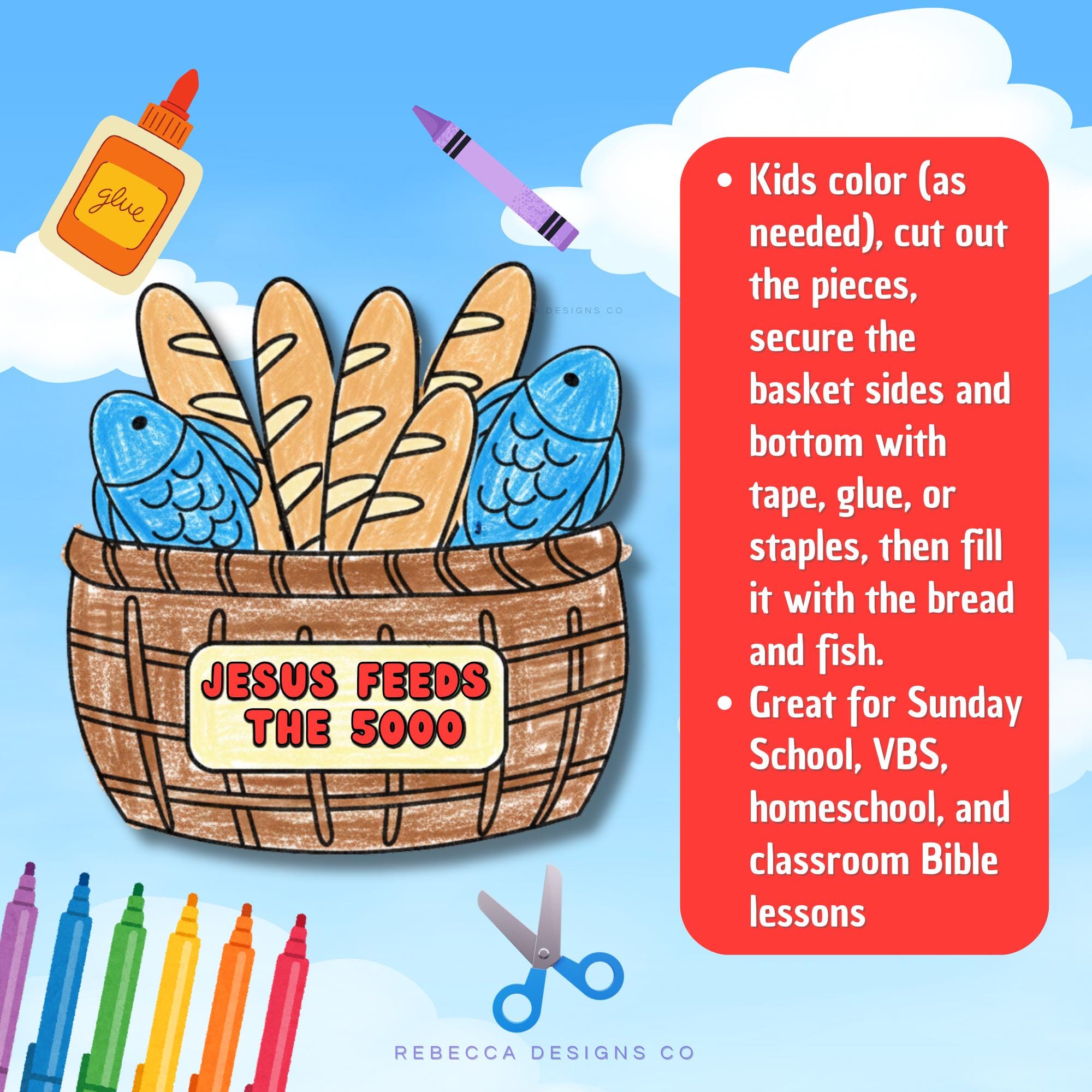 Jesus Feeds the 5000 Craft Printable Sunday School Activity Loaves and ...