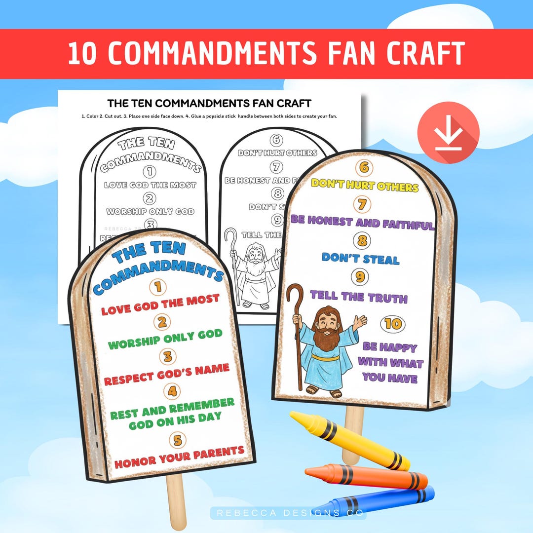 Ten Commandments Coloring Page for Kids Fan Craft Printable Bible ...