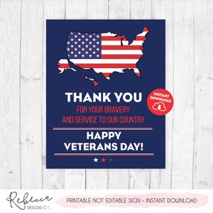 Veterans Day Sign Printable Thank You for Your Service Military First ...