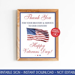 Veteran's Day Sign Printable Thank You for Your Service Military First ...