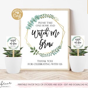 Watch Me Grow Tags and Sign Set Greenery Baby Shower Baby in Bloom Tags ...