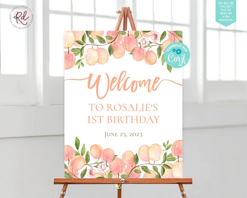 Peach Birthday Welcome Sign Printable Sweet as a Peach Birthday Decor ...