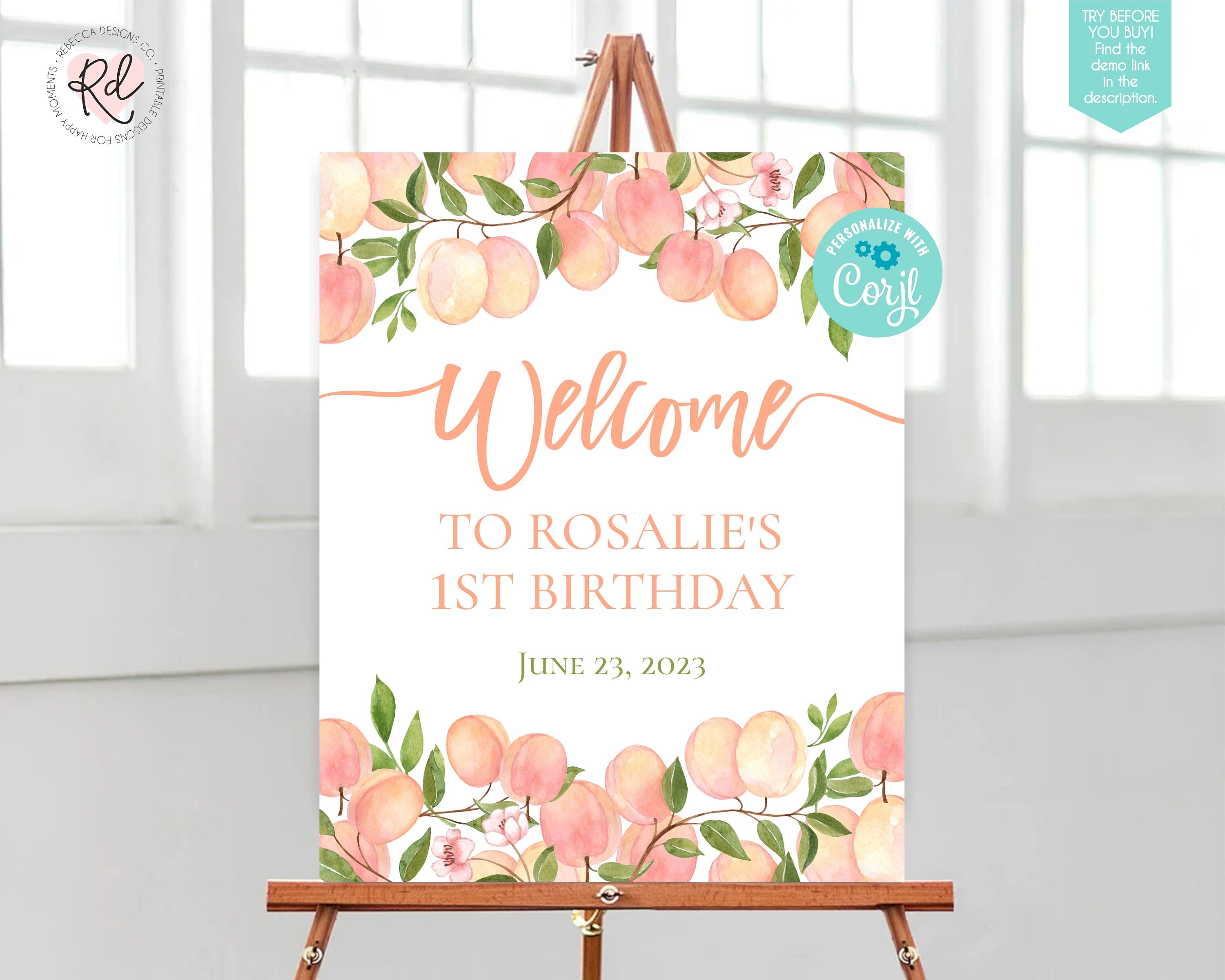 Peach Birthday Welcome Sign Printable Sweet as a Peach Birthday Decor ...