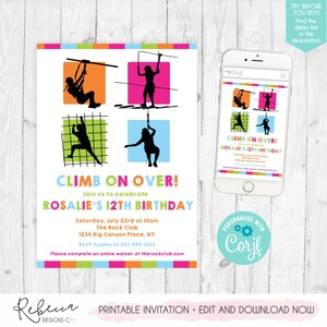 Ropes Course Invitation Obstacle Course Birthday Girl Zipline ...