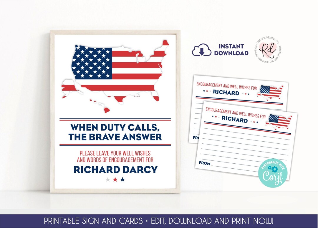Military Party Sign and Cards Printable Template Deployment Party ...