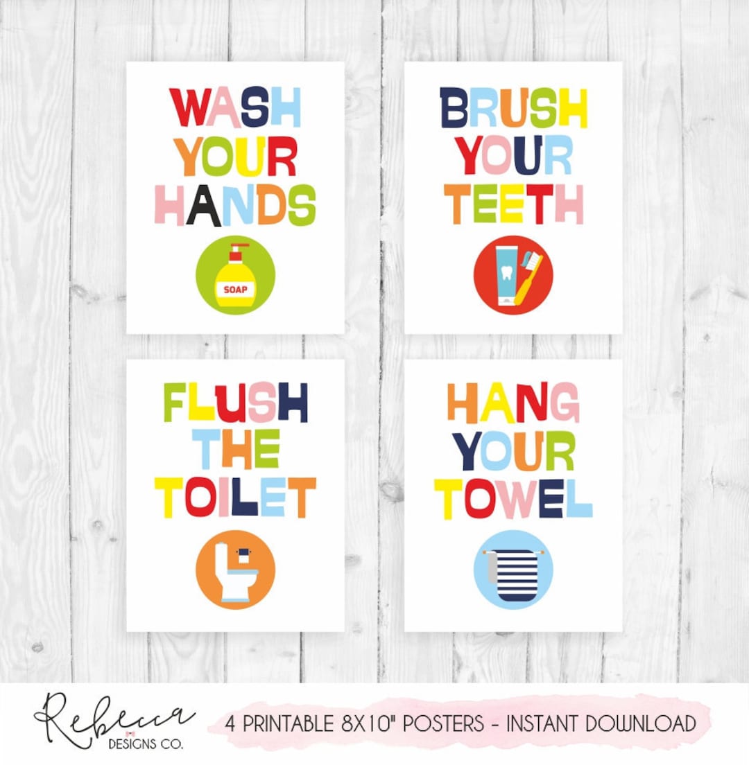 Kids Bathroom Decor Poster Printable Bathroom Rules Bathroom Art Print ...