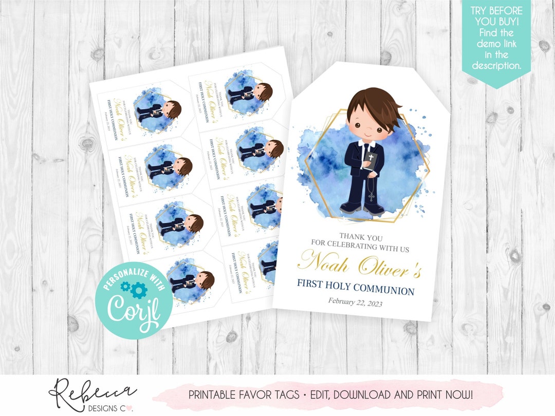 Boy Communion Favor Tags Editable First Communion Tags Communion Tags ...
