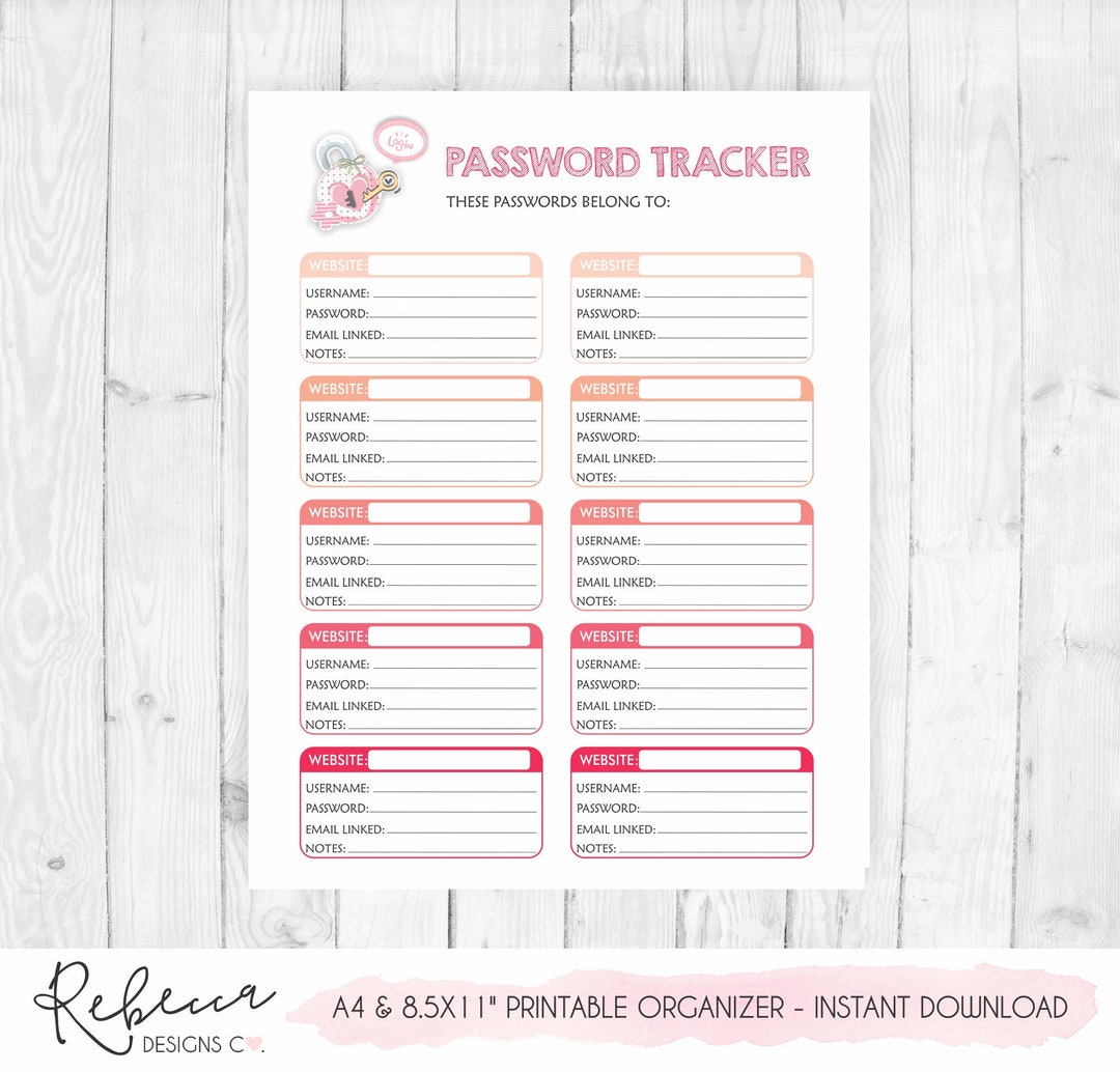 Password Organizer Printable Organizer Password Tracker Family ...
