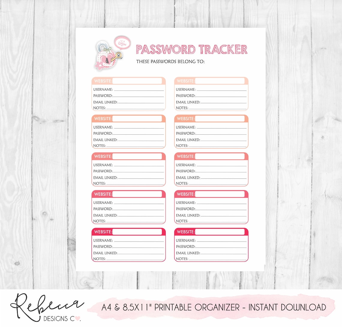 Password Organizer Printable Organizer Password Tracker Family - Etsy