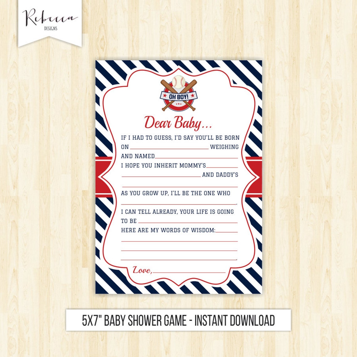 Baseball Baby Shower Game Madlib Game Letter to Baby Game - Etsy