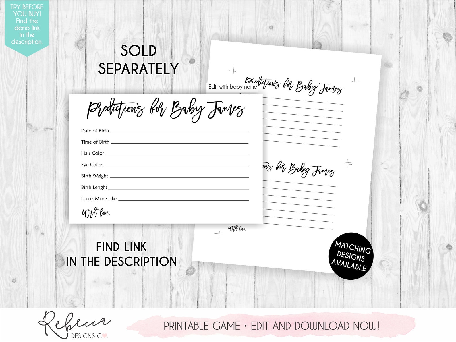 Baby Shower Baby Pool Game Printable Baby Predictions Game Editable ...