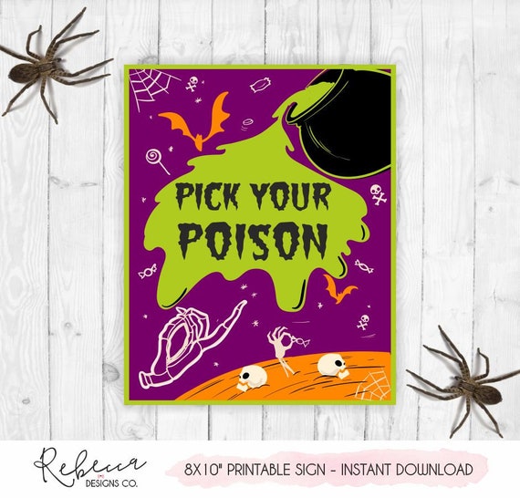 Pick your poison sign printable Halloween sign Halloween Party decor ...