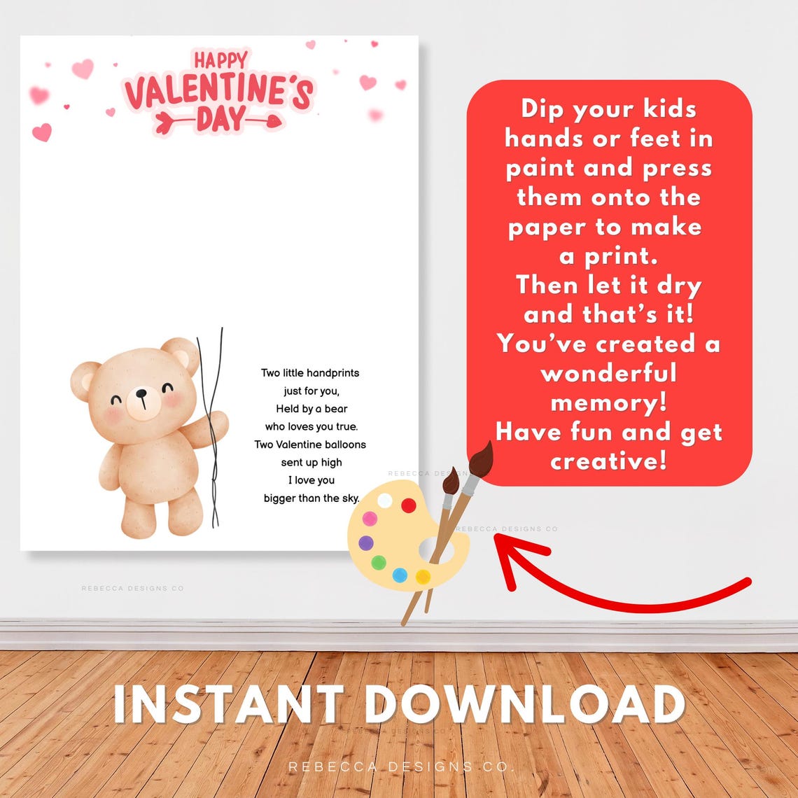 Valentine Handprint Craft for Kids Bear Poem Keepsake Printable ...