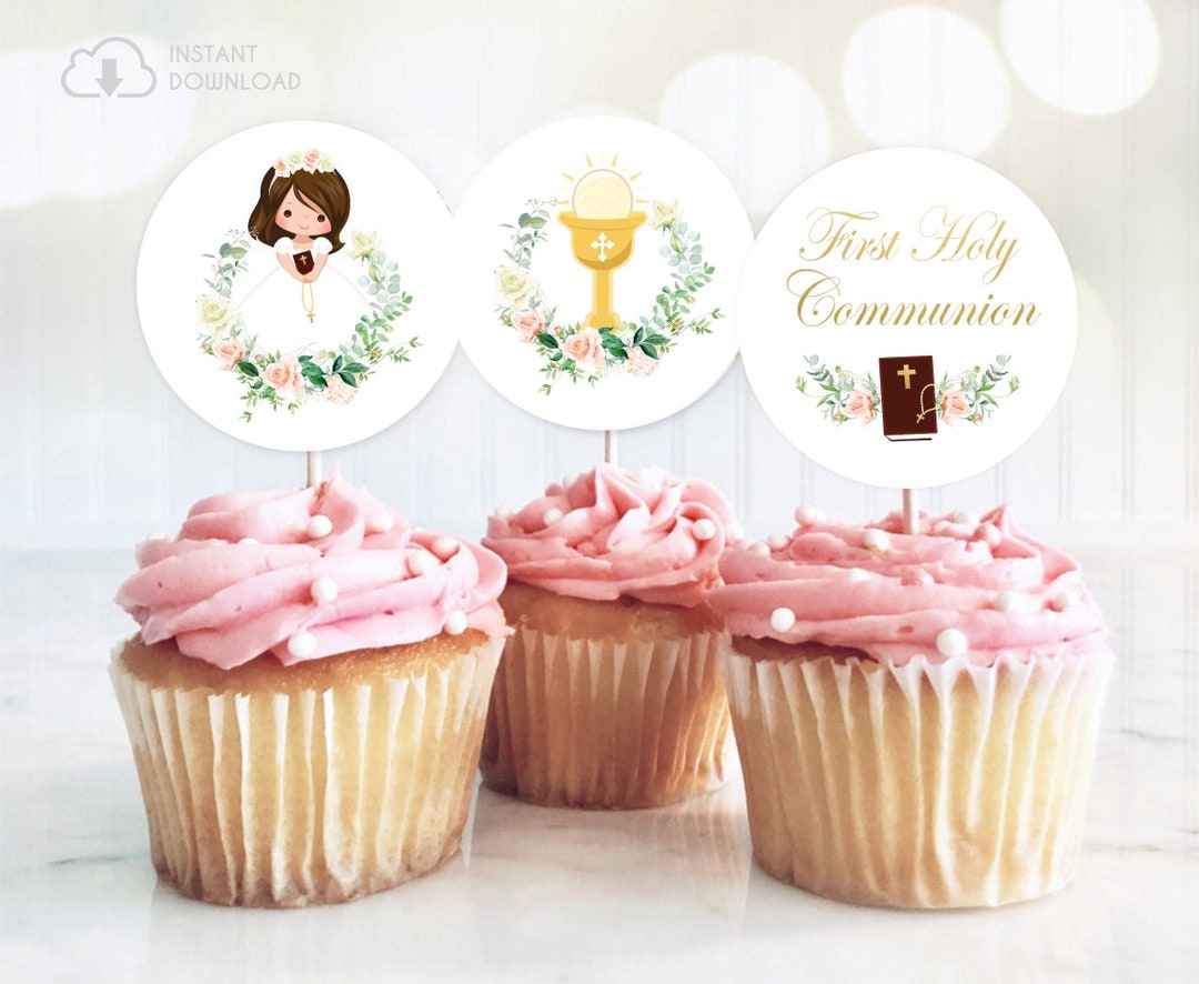 First Communion Cupcake Toppers Printable Communion Toppers Girl First ...