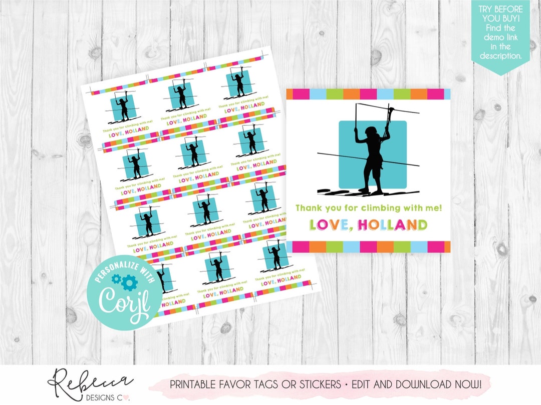 Ropes Course Favor Tags Obstacle Course Birthday Favors Girl Zipline ...