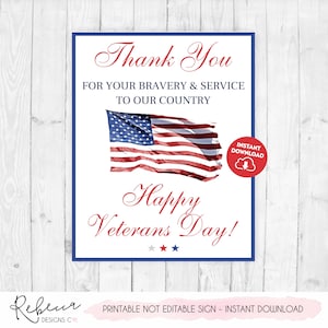Veteran's Day Sign Printable Thank You for Your Service Military First ...