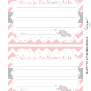 Elephant Advice Card Pink Advice for the Mommy to Be Printable Baby ...