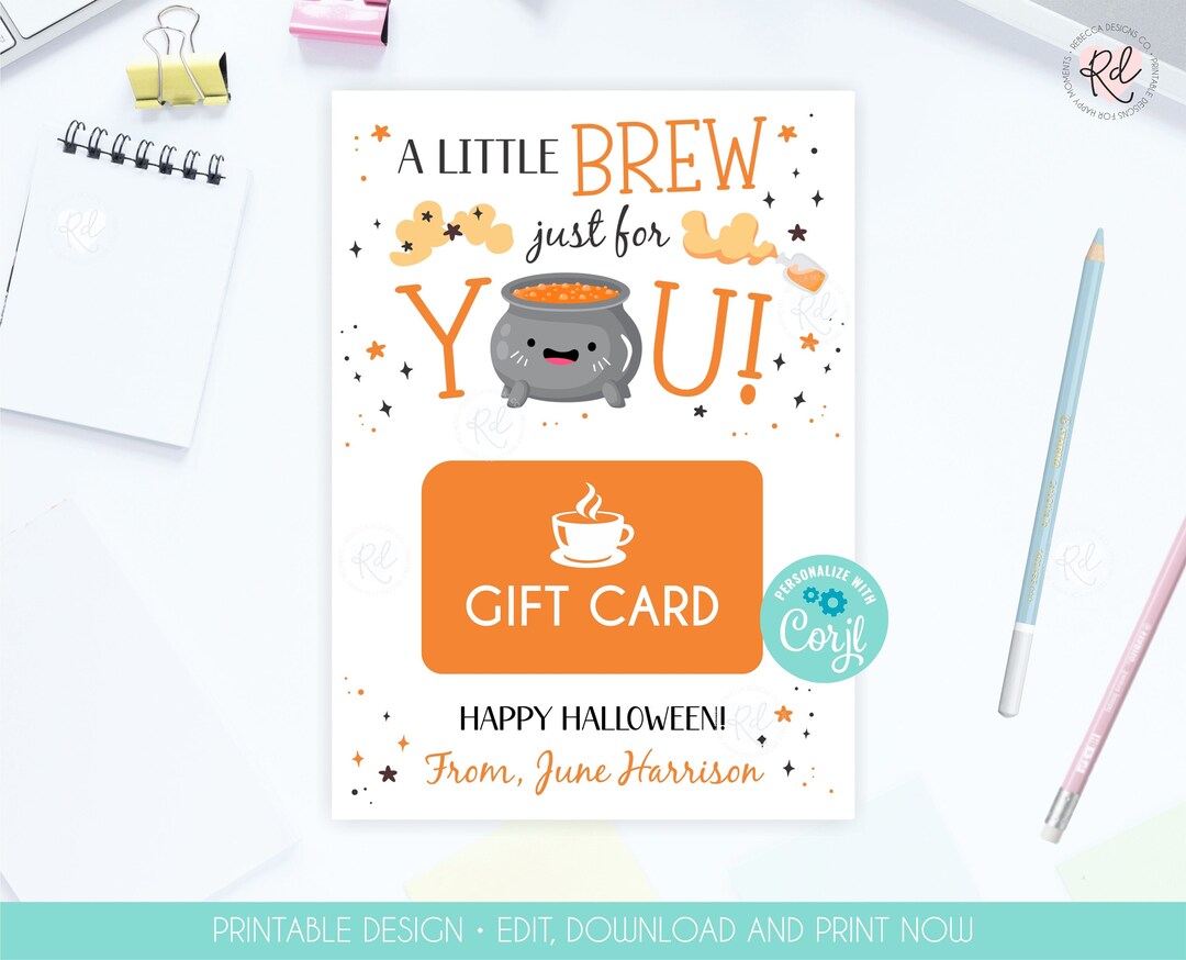 A Little Brew Just for You Gift Card Holder Editable Printable Happy ...