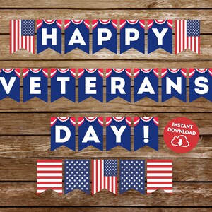 Happy Veterans Day Banner Printable Veterans Day Decor Veterans Day ...