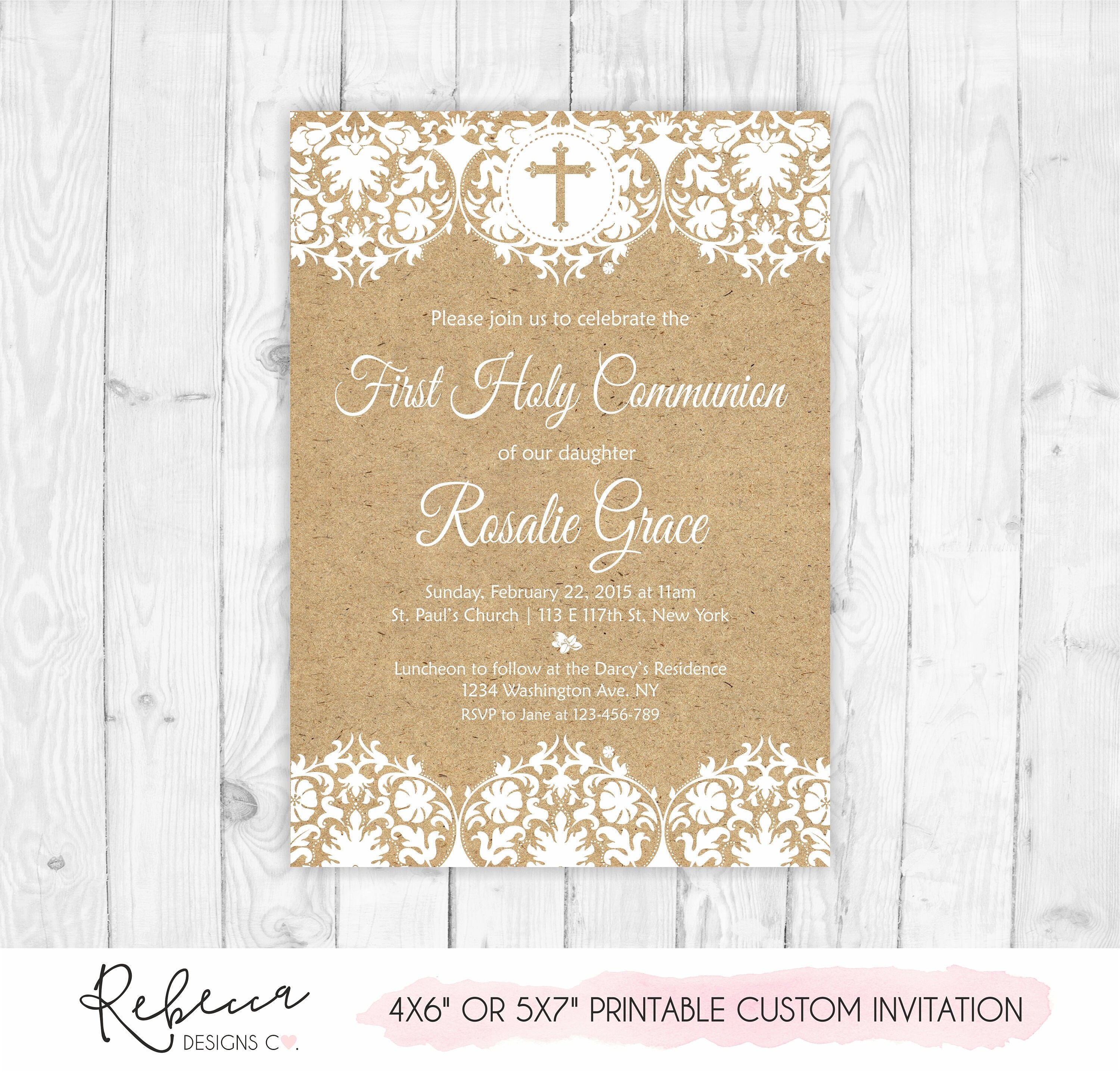 Rustic first communion invitation girl first communion invite | Etsy