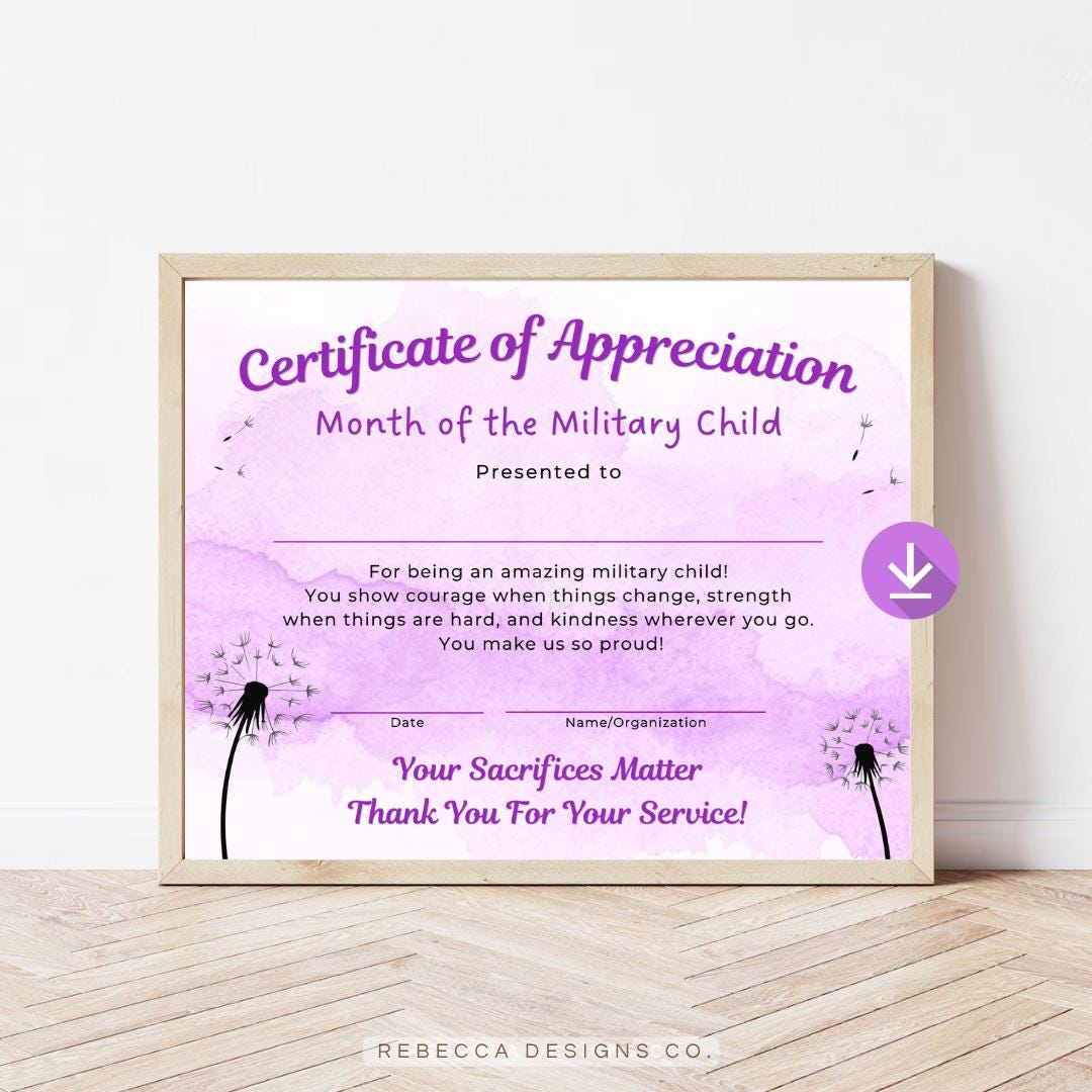 Month of the Military Child 2026 Printable Certificate of Appreciation ...