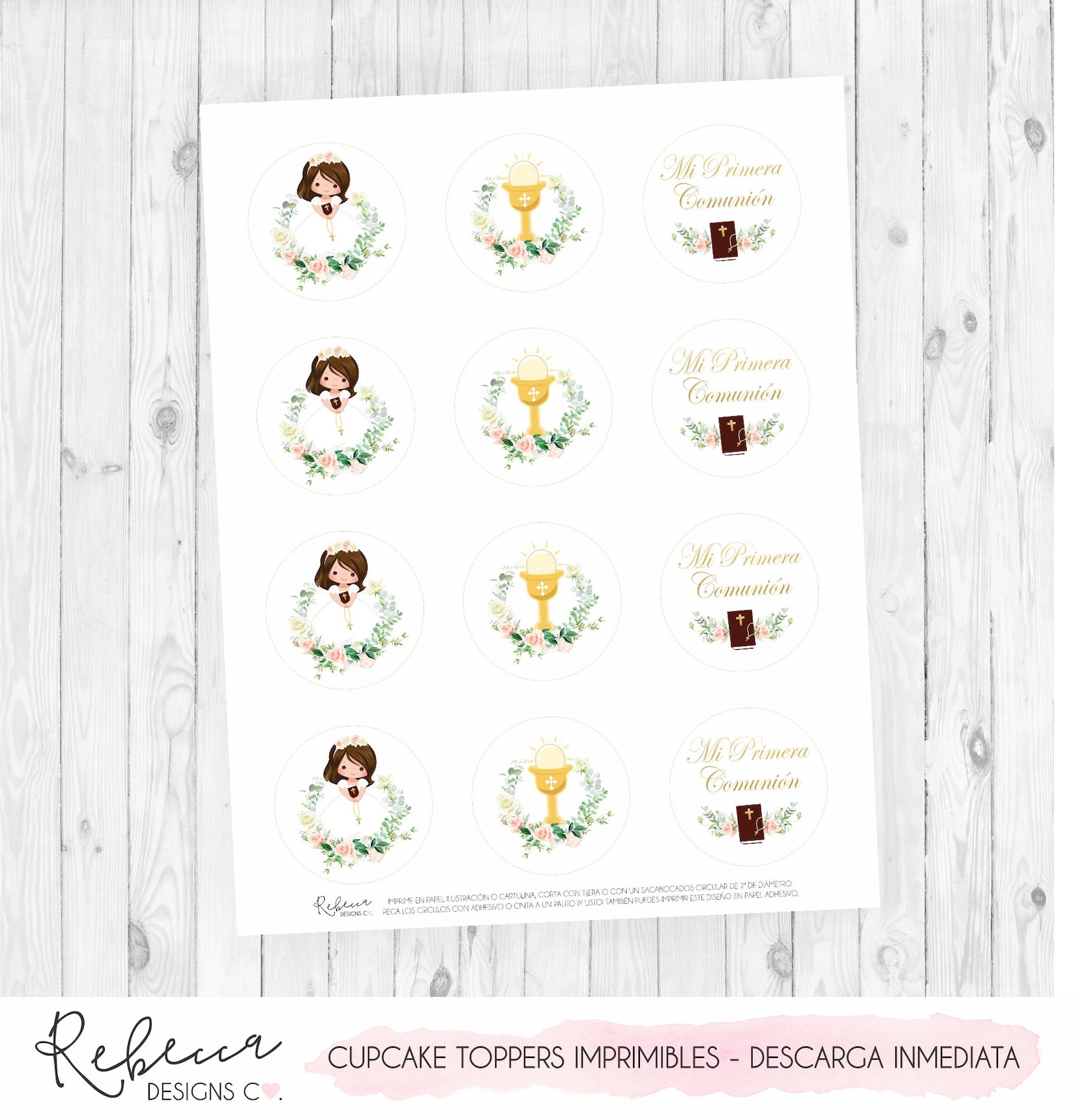 Cupcake Topper Comunión Imprimible Mi Primera Comunion Niña Torta ...