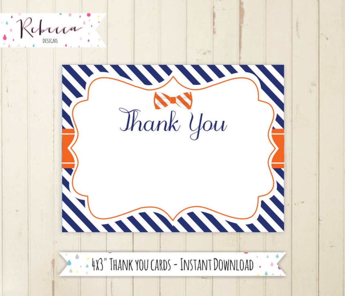 Navy Thank You Card Printable Thank You Card Navy Baby Shower | Etsy