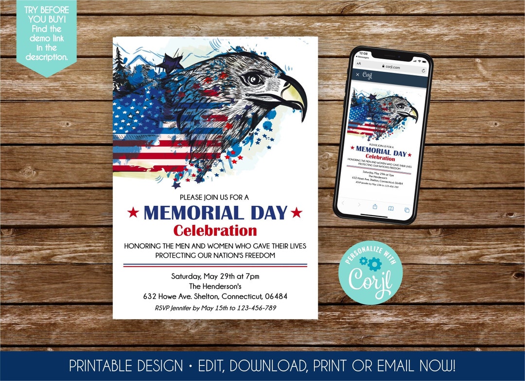 Air Force Memorial Day Invitation Printable Memorial Day Invitation ...