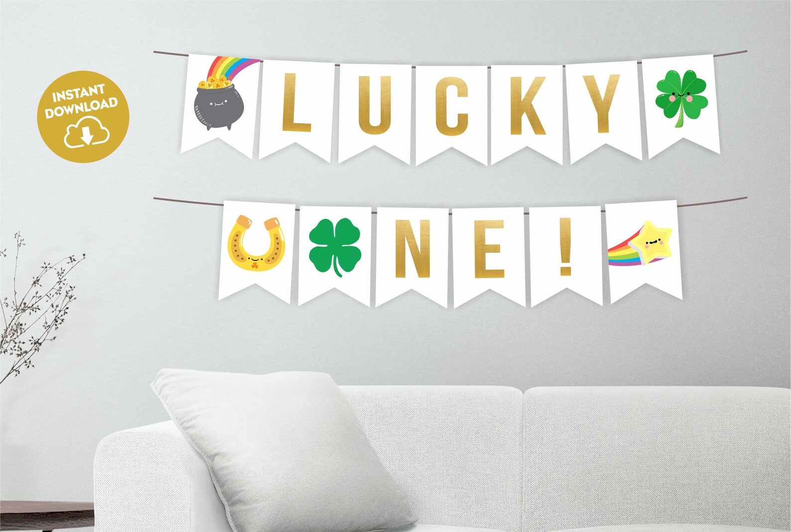 Lucky One Bunting Flags Printable St Patricks Banner St Patricks ...
