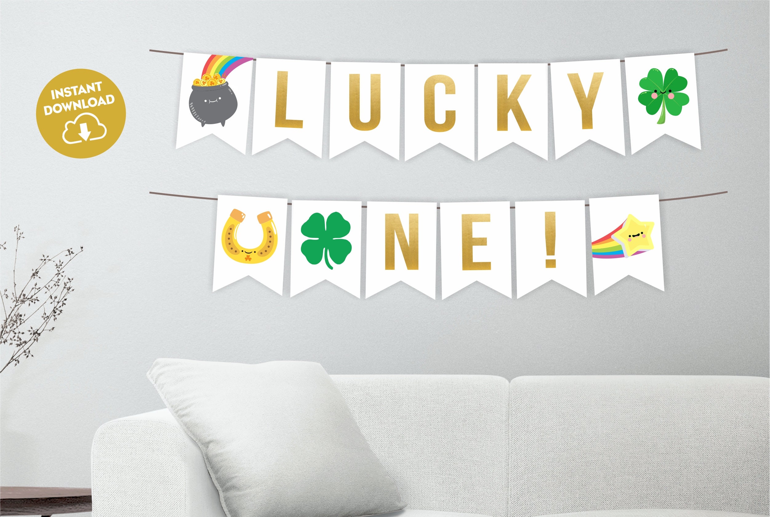 Lucky One Bunting Flags Printable St Patricks Banner St Patricks ...