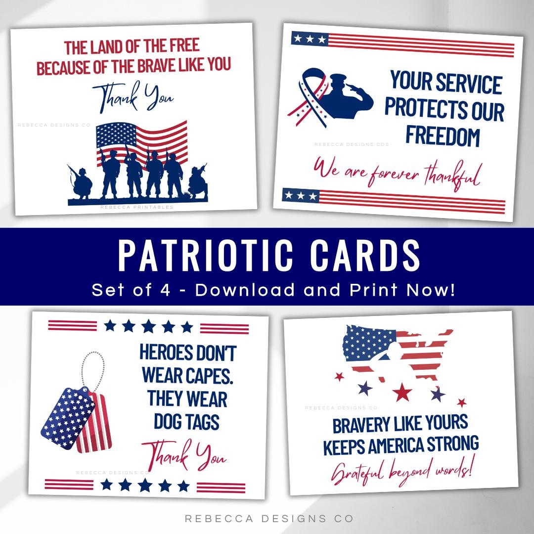 Patriotic Thank You Cards Small Acts of Kindness Printable Veterans Day ...