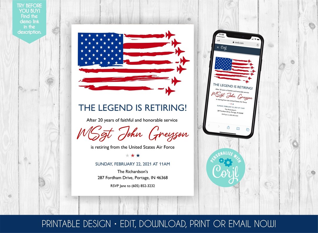 Air Force Retirement Invitation Military Retirement Invite - Etsy
