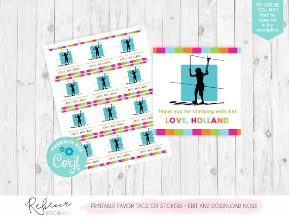 Ropes Course Favor Tags Obstacle Course Birthday Favors Girl Zipline ...