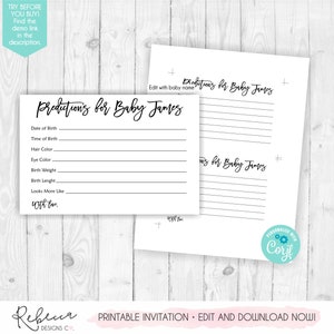 Minimalist Baby Predictions Game Editable Baby Shower Activity Guess ...