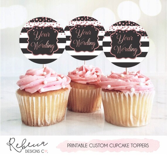 Personalized rose gold cupcake toppers printable birthday cupcake ...