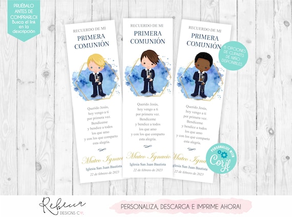 Señalador comunión tarjeta comunion niño editable recuerdo primera ... Señalador comunión tarjeta comunion niño editable recuerdo primera ...