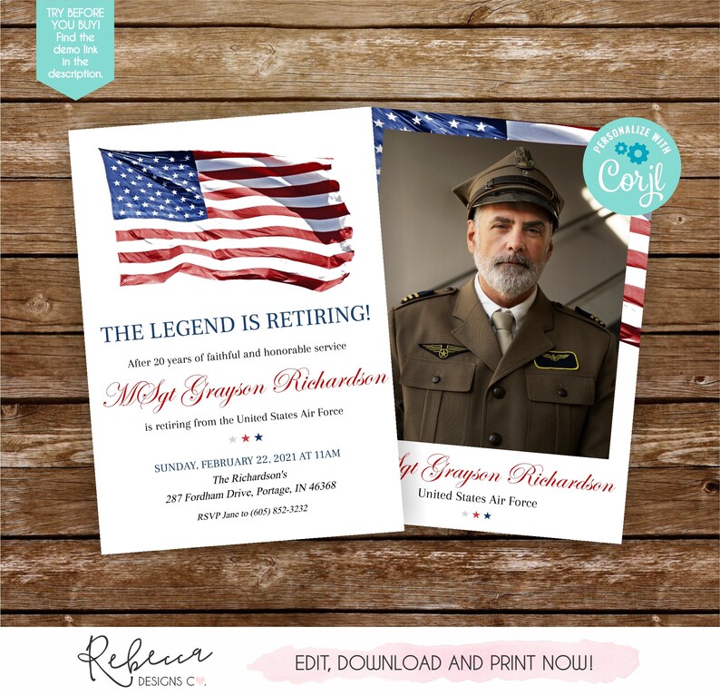 American Flag Retirement Invitation With Photo Retirement - Etsy