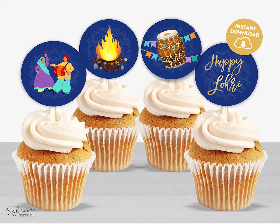 Lohri Cupcake Toppers Lohri Stickers Printable Lohri Favors Decor First ...